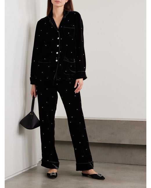 Olivia Von Halle Coco Crystal-Embellished Velvet Pajama Set in Black ...