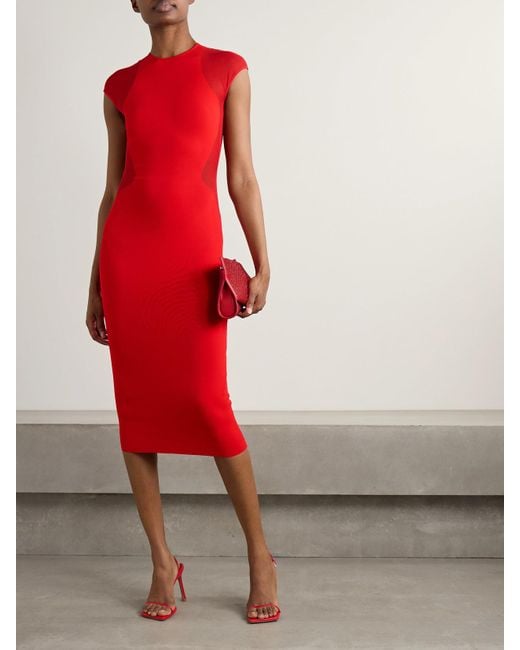 Stella McCartney Miracle Paneled Stretch-Knit Midi Dress in Red | Lyst