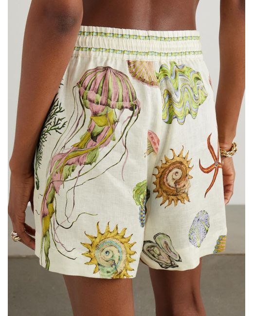 ALÉMAIS Sam Pauletto Sea Printed Linen Shorts in Metallic | Lyst