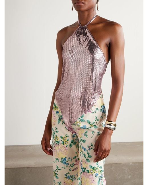 Rabanne Open-Back Chainmail Halterneck Top in Pink | Lyst UK