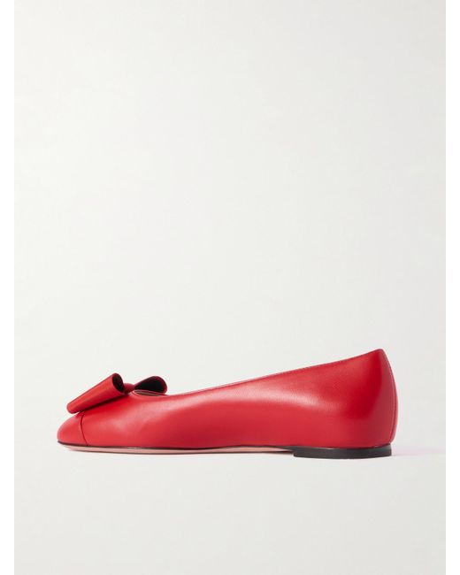 Bally B-Bow Embellished Grosgrain-Trimmed Leather Ballet Flats in Red ...