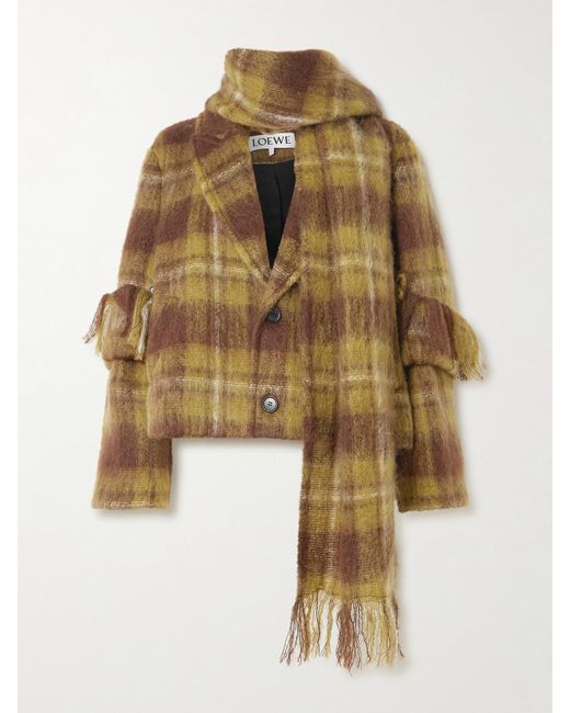 Loewe Scarf-Detailed Checked Mohair And Wool-Blend Jacket in Metallic ...