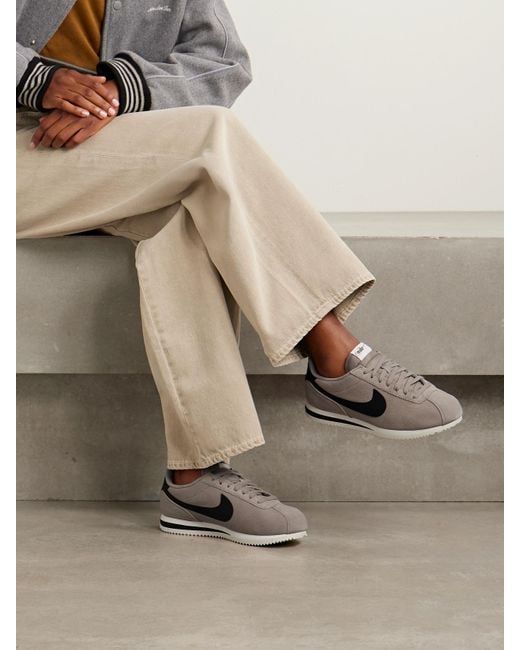 Nike Cortez Leather And Shell-Trimmed Suede Sneakers in Gray | Lyst