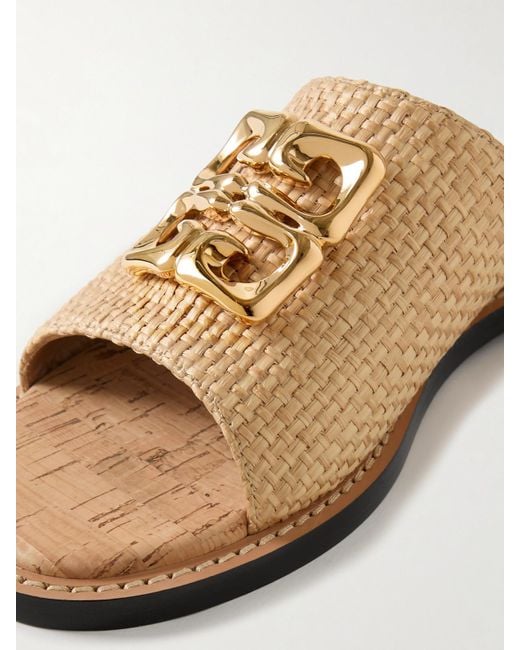 Givenchy 4G Liquid Logo-Embellished Raffia Slides in Natural | Lyst