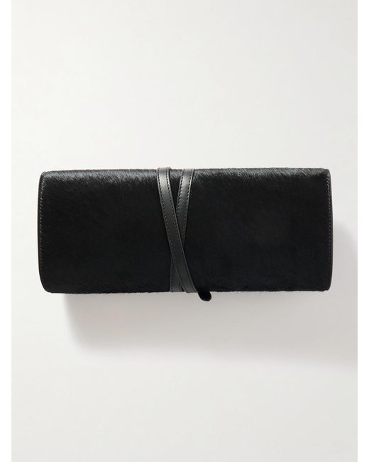 Liffner Belted Leather-Trimmed Calf Hair Clutch in Black | Lyst UK