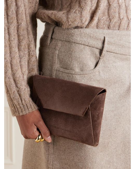 Brunello Cucinelli Mini Suede Shoulder Bag in White | Lyst