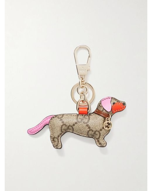 Gucci Embellished Leather Keychain in White | Lyst