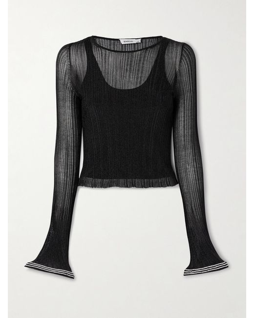 Jonathan Simkhai Maebry Crystal-Embellished Metallic Ribbed-Knit Top in ...