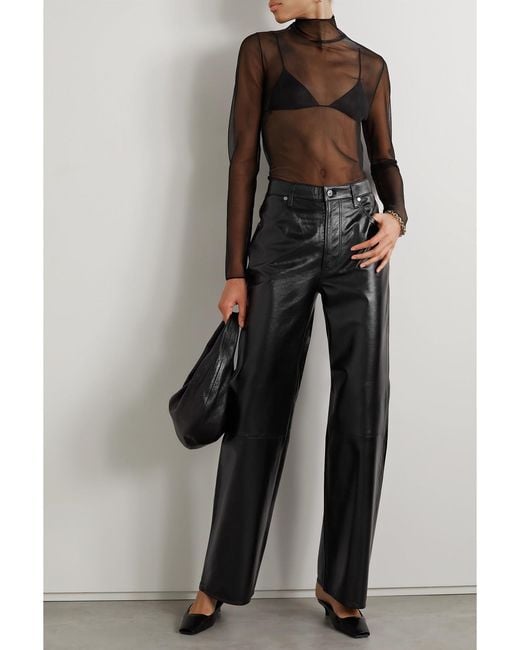 Citizens of Humanity Annina Patent-Leather Wide-Leg Pants in Black ...