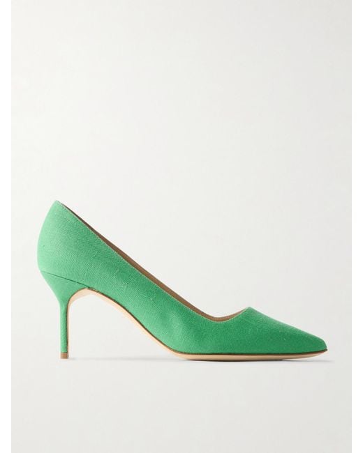 Manolo Blahnik Bb 70 Linen Pumps in Green | Lyst