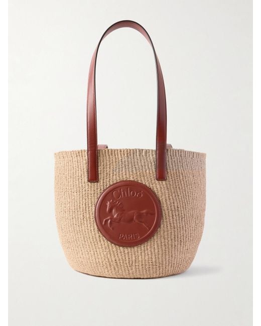 Chloé Leather-Trimmed Raffia Tote in White | Lyst