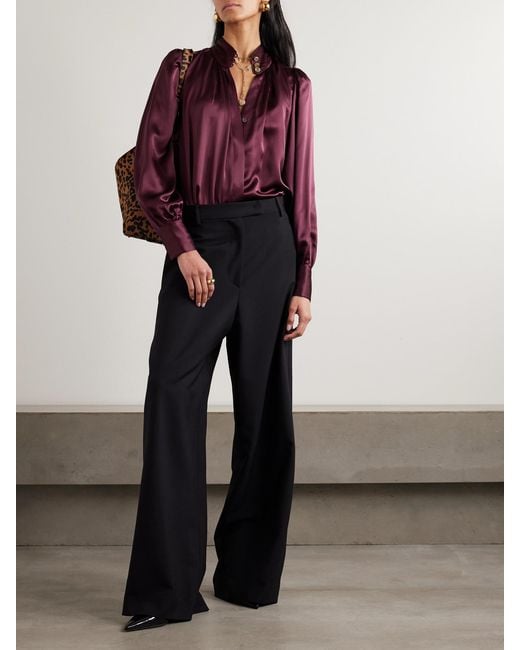 Maison Mayle Val D'Isere Gathered Silk-Charmeuse Blouse in Purple | Lyst UK