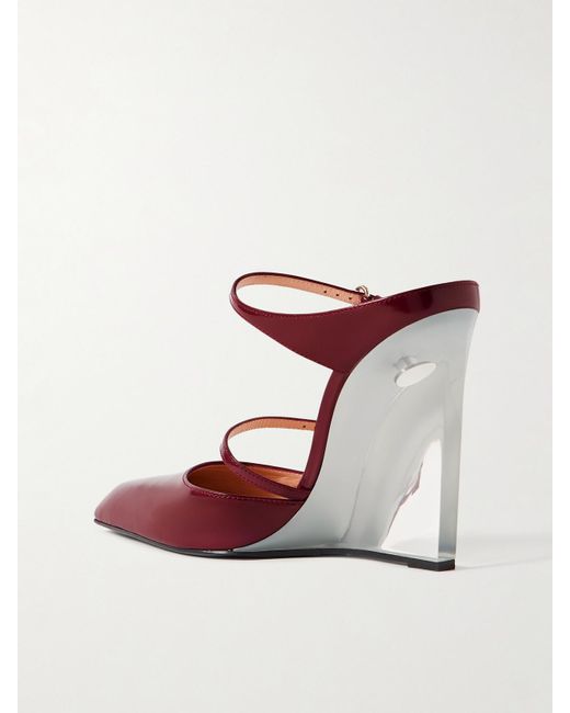 Gucci Glossed-Leather Wedge Mules in Red | Lyst