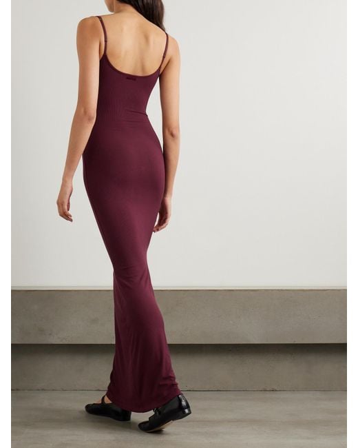 Skims Soft Lounge Ribbed Long Stretch-Modal Slip Dress in Purple | Lyst