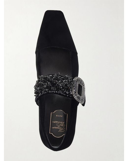 Roger Vivier Belle Vivier Embellished Velvet Mary Jane Pumps in Black ...