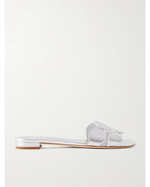 Manolo Blahnik Haribalmu 10 Cutout Metallic-Leather Slides in Natural ...