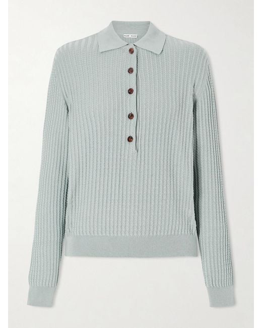 Blazé Milano Alegria Cable-Knit Cotton And Silk-Blend Polo Sweater in ...