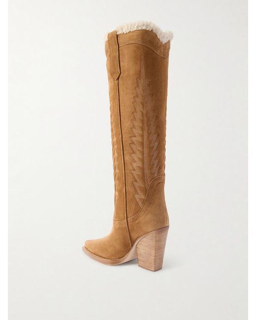Paris Texas El Dorado Embroidered Shearling-Lined Suede Knee Boots in ...