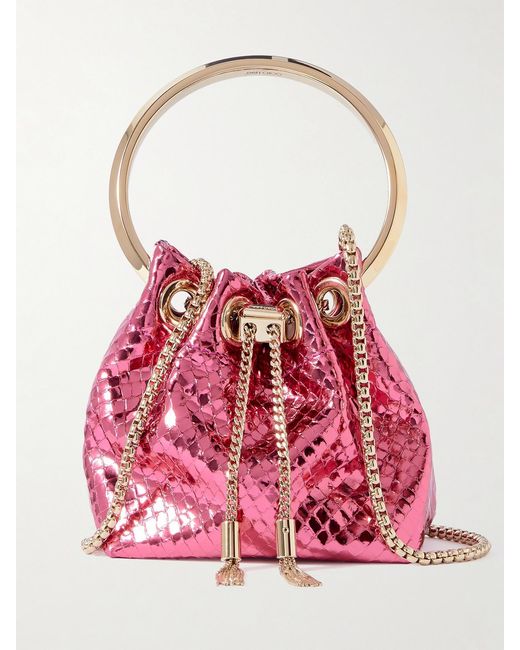 Jimmy Choo Bon Bon Micro Metallic Textured-Leather Bucket Bag | Lyst UK