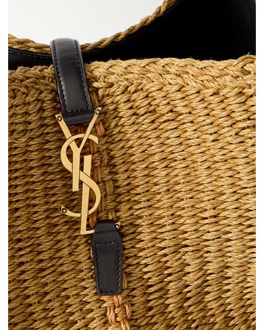 Saint Laurent Le 37 Bucket Leather-Trimmed Raffia Shoulder Bag in Brown ...