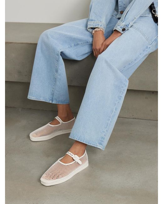 Loeffler Randall Rita Leather-Trimmed Mesh Platform Mary Jane Flats in ...