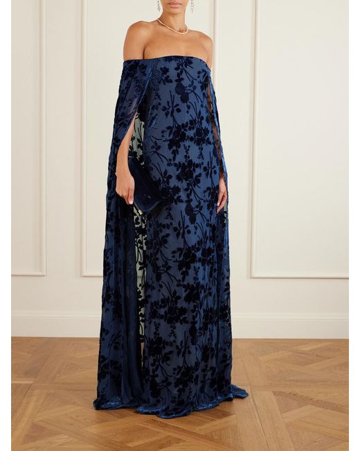 Rodarte Cape-Effect Devoré-Velvet Gown in Blue | Lyst