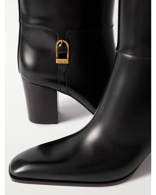 Saint Laurent Julia Buckle-Embellished Leather Knee Boots in Black ...