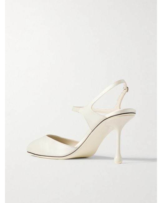 Jimmy Choo Pixie 80 Satin Mary Jane Pumps in Natural | Lyst
