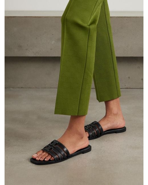 Tory Burch Ines Cutout Textured-Leather Slides in White | Lyst