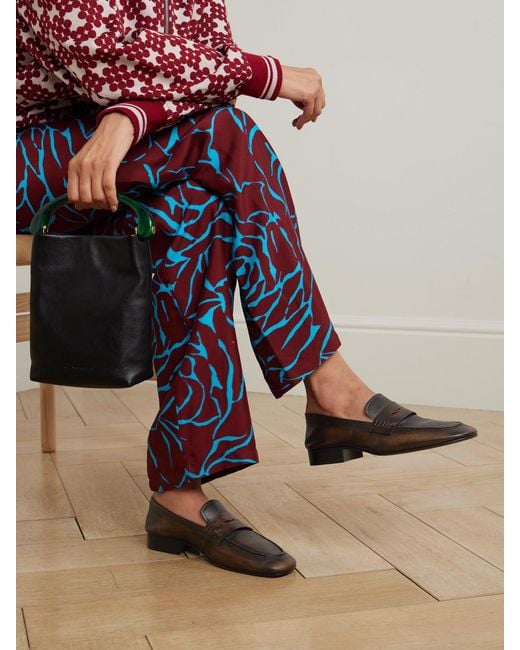 Dries Van Noten Glossed-Leather Penny Loafers in Brown | Lyst UK