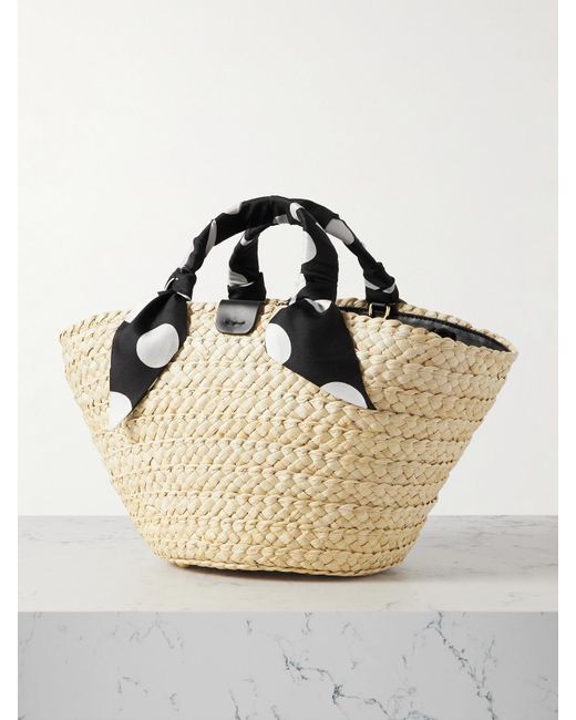Dolce & Gabbana Leather And Satin-trimmed Raffia Tote in Black | Lyst