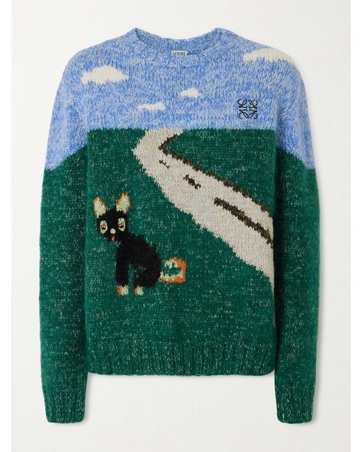 Loewe Luis Wain Knitted Wool-Blend Sweater in Green | Lyst