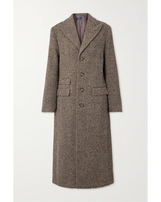 Polo Ralph Lauren Herringbone Wool Coat in Brown | Lyst