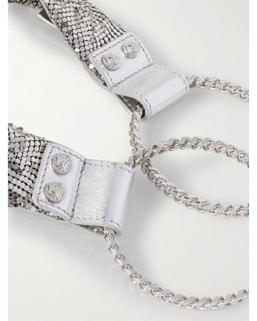 Versace Metallic Leather-Trimmed Chainmail Shoulder Bag in Gray | Lyst