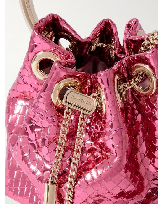Jimmy Choo Bon Bon Micro Metallic Textured-Leather Bucket Bag | Lyst UK