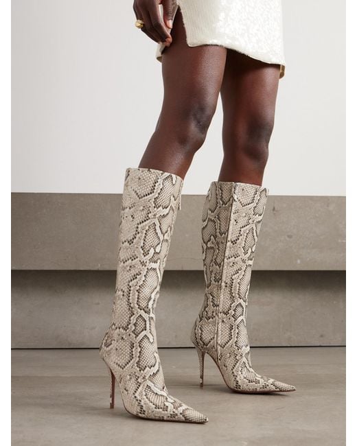 AMINA MUADDI Barbara Snake-Effect Leather Knee Boots in White | Lyst