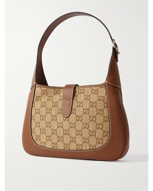 Gucci Jackie 1961 Logo-Jacquard Raffia And Leather Shoulder Bag in ...