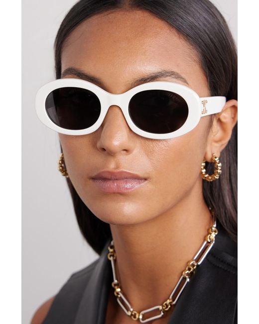 Celine Triomphe Oval Frame Acetate Sunglasses In White Lyst
