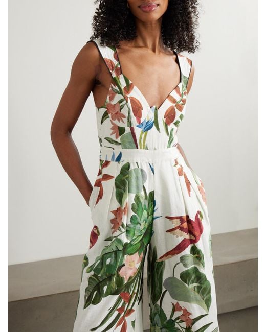 FARM Rio Midnight Macaw Fiesta Printed Linen-Blend Jumpsuit in White | Lyst