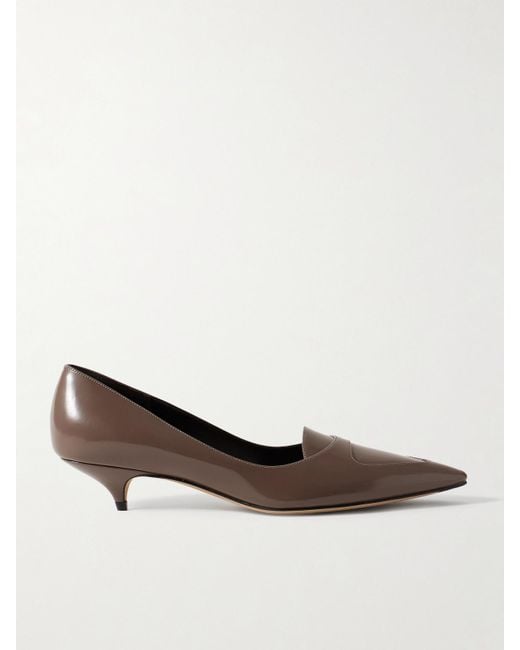 The Row Viv Glossed-Leather Pumps in Natural | Lyst