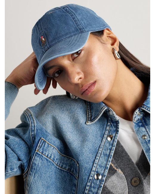 Polo Ralph Lauren Leather-Trimmed Logo-Embroidered Denim Cap in Blue | Lyst UK