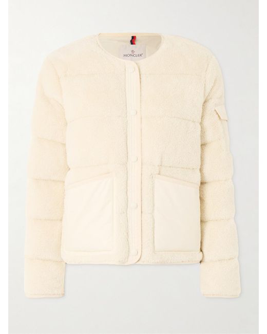 Moncler Shell-Trimmed Quilted Cotton-Fleece Down Jacket in Natural | Lyst
