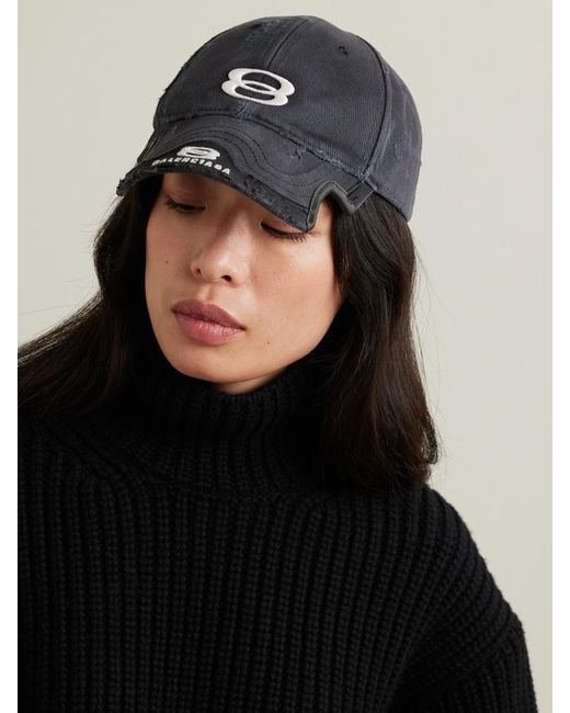 Balenciaga Double Unity Distressed Embroidered Cotton-Drill Baseball ...
