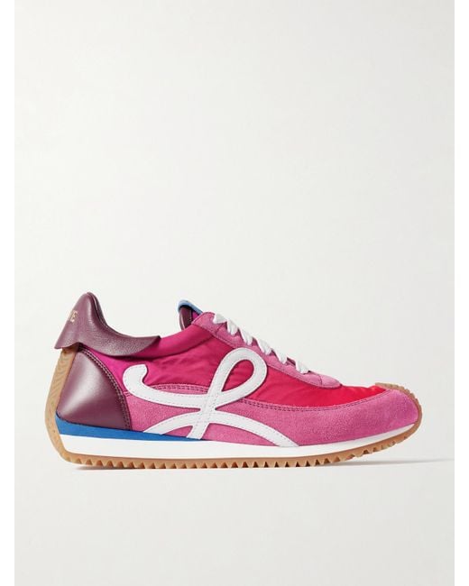 Loewe Flow Runner 2.0 Leather-Trimmed Shell And Suede Sneakers in Pink ...