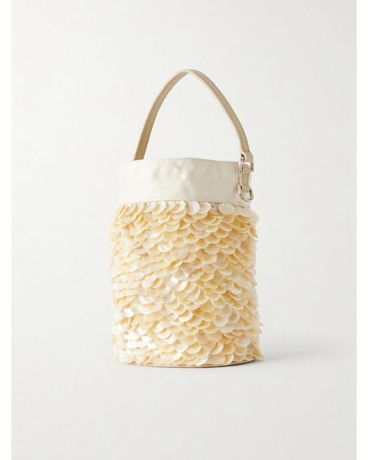 STAUD Lila Mini Leather-Trimmed Paillette-Embellished Twill Bucket Bag ...