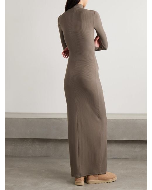 Skims Soft Lounge Ribbed Mock Neck Long Stretch-Modal Dress in Natural ...