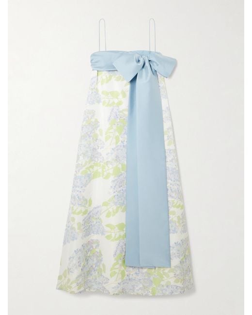 BERNADETTE Bailey Bow-Embellished Floral-Print Taffeta Gown in Blue | Lyst
