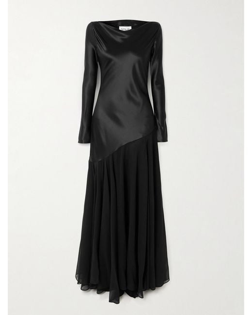 TOVE Cordelia Silk-Satin And -Chiffon Gown in Black | Lyst UK