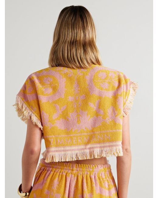 Zimmermann Wylie Cropped Frayed Cotton-Terry Jacquard Top in Orange | Lyst