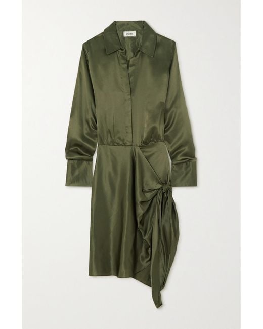 Lagence Atlas Knotted Wrap Effect Silk Satin Mini Dress In Green Lyst